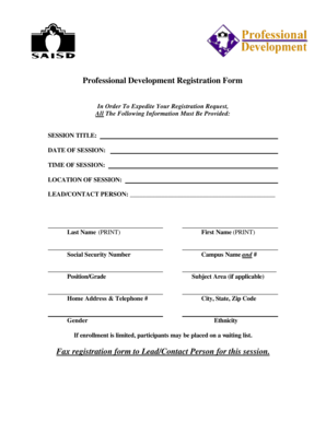 Fillable Online Professional Development Registration Form Fax ...