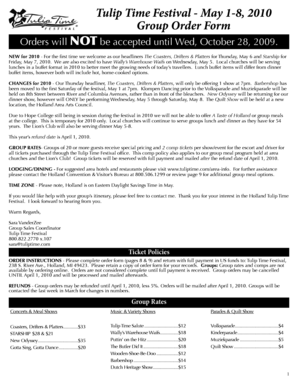 Fillable Online Tulip Time Festival - May 1-8, 2010 Group Order Form Fax Email Print - pdfFiller