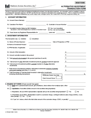 Fillable Online Alternative investment transaction form - Madison ...