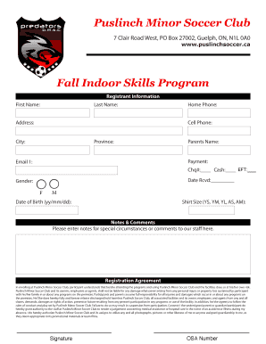 Fillable Online Puslinch Minor Soccer Club Fall Indoor Skills Program ...