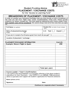 Fillable Online Placement costs form Fax Email Print - pdfFiller