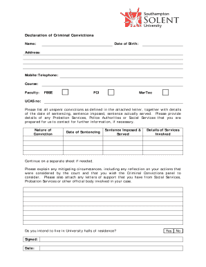 Fillable Online Declaration of criminal convictions form - Southampton ...