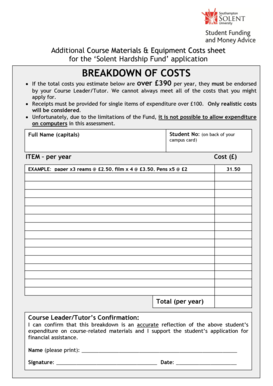 Fillable Online Course Costs Form - Portal Fax Email Print - pdfFiller