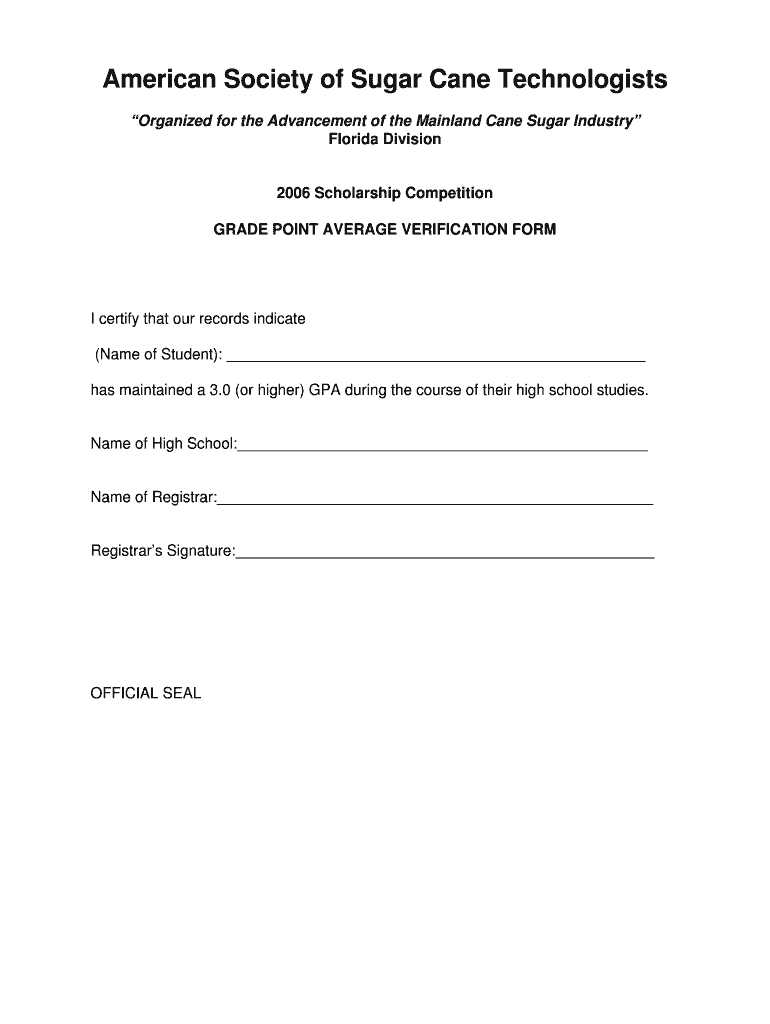 Fillable Online assct GRADE POINT AVERAGE VERIFICATION FORM - assct Fax Email Print - pdfFiller