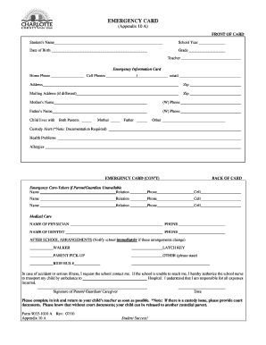 Fillable Online Emergency Card - Charlotte High School Fax Email Print ...
