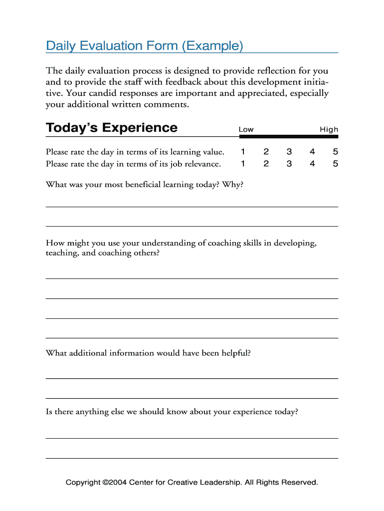 Fillable Online ccl CCL Publications Excerpt: Daily Evaluation Form Example Fax Email Print ...