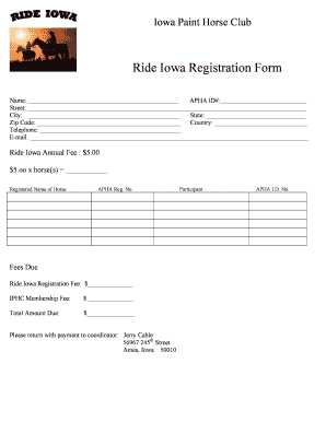 Fillable Online Ride Iowa Registration Form - Iowa Paint Horse Club Fax ...