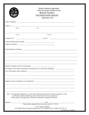 Fillable Online rto nstu Foundation Grant Application Form - Retired ...