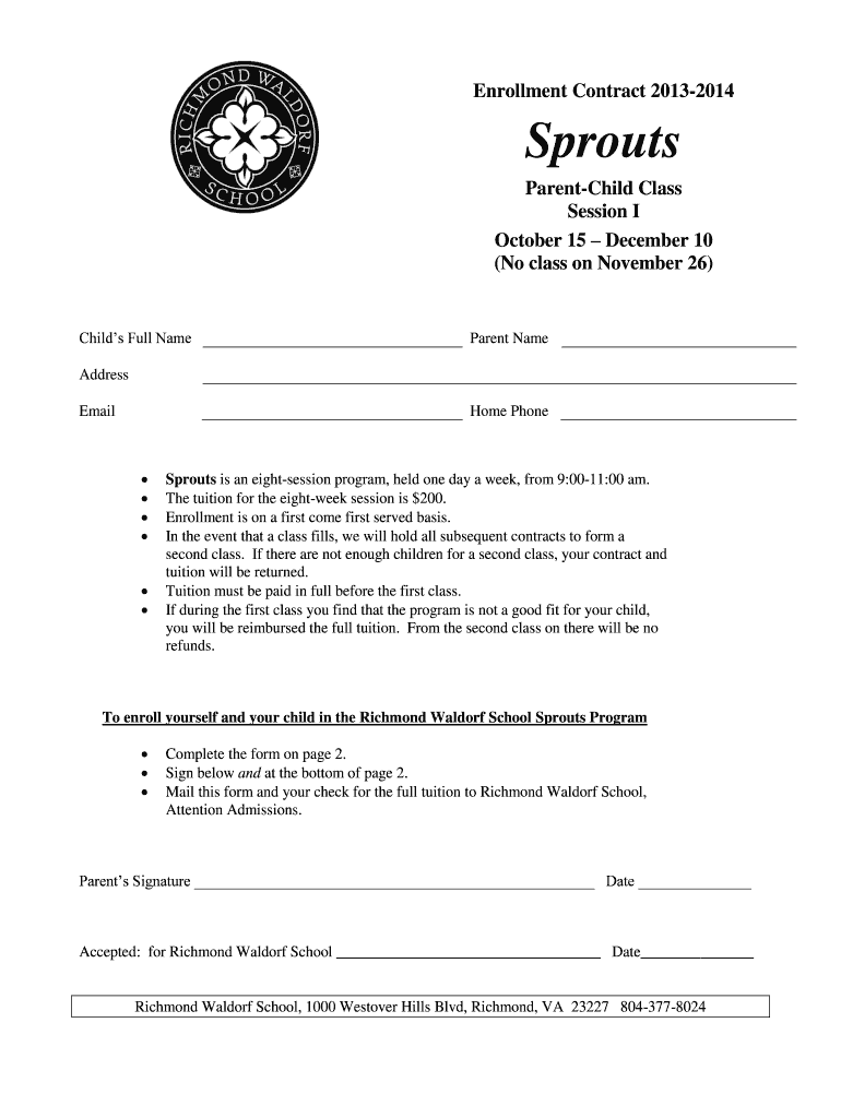 Fillable Online Sprouts - Richmond Waldorf School Fax Email Print - pdfFiller