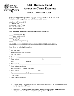 Fillable Online images akc 2012 ACE Nomination Entry Form - images akc ...