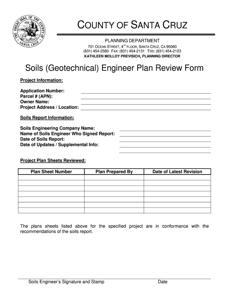 Fillable Online Soils Engineer Plan Review Form - Santa Cruz County ...