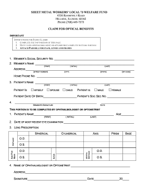 Fillable Online sm73funds Optical Claim Form - Sheet Metal Workers ...