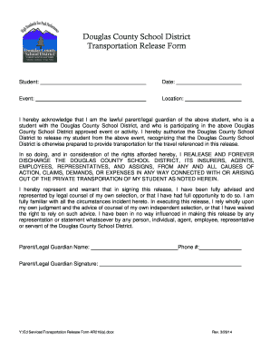 Fillable Online Douglas County School District Transportation Release ...