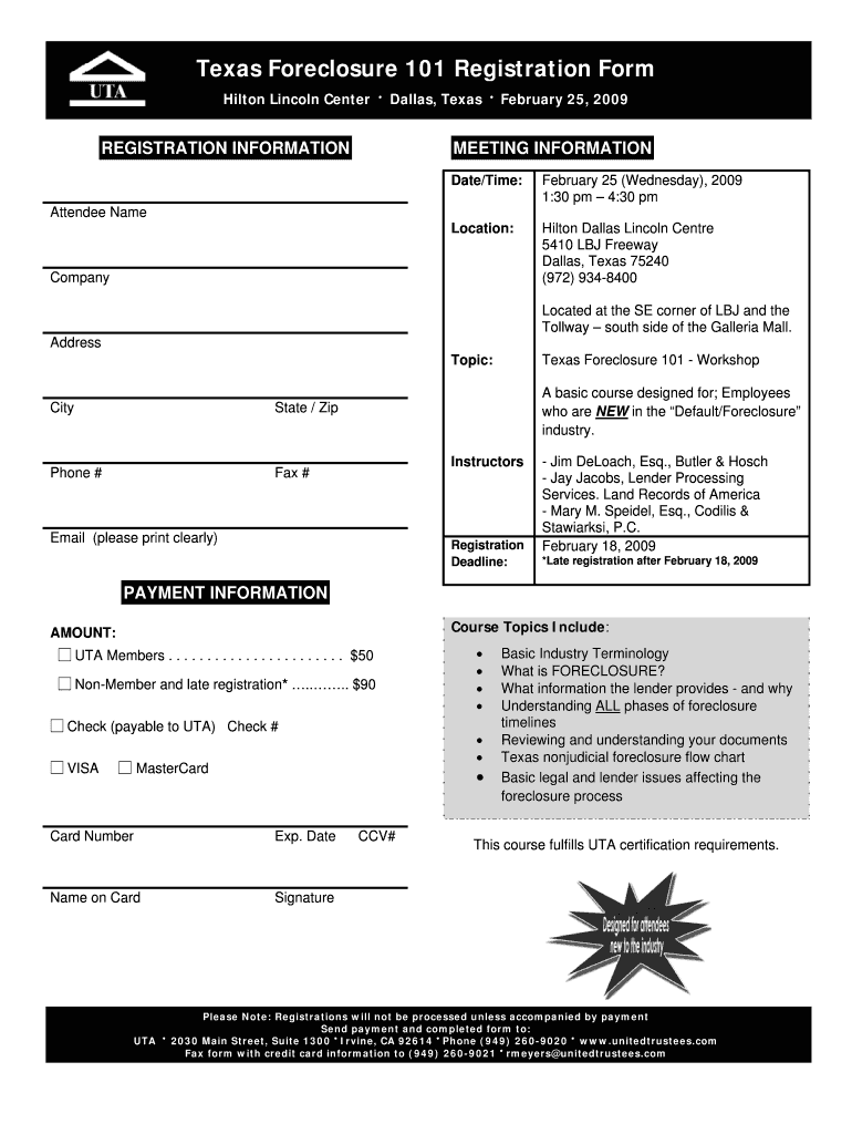 Fillable Online Texas Foreclosure 101 Registration Form Fax Email Print ...
