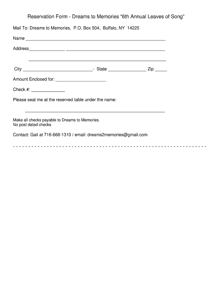 Fillable Online Registration form - Dreams to Memories 2nd Annual ...