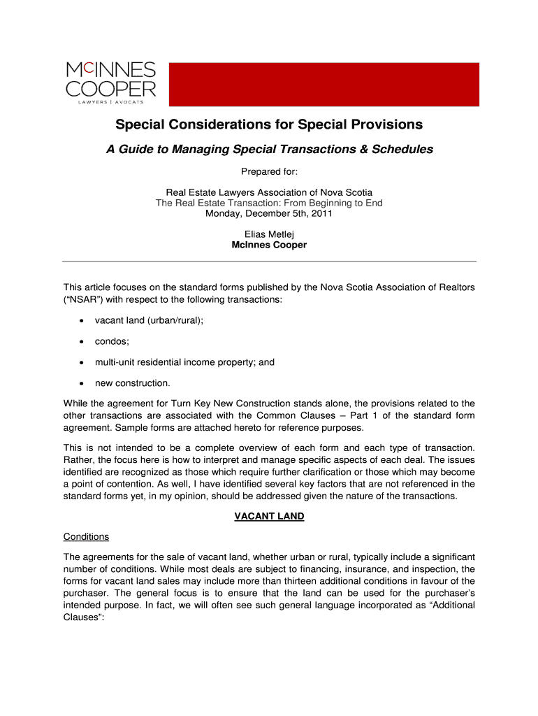 Fillable Online Special Considerations for Special Provisions Fax Email ...