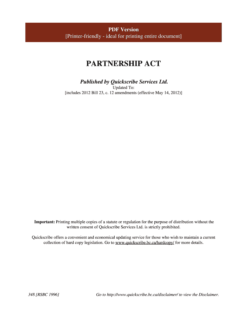Fillable Online PARTNERSHIP ACT - Quickscribe Services Ltd Fax Email Print - pdfFiller
