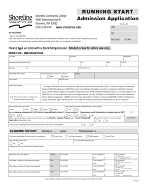 Fillable Online Running Start Application for Admission - Shoreline ...