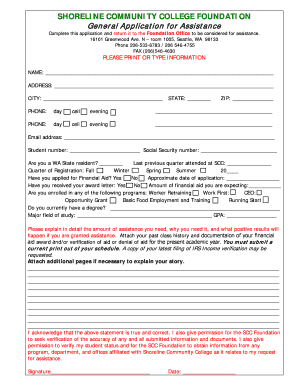 Fillable Online General Application for Assistance - Shoreline ...