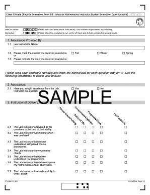 Fillable Online Class Climate Faculty Evaluation Form BB - Modular ...
