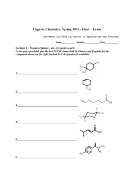Fillable Online netc nwsuaf edu Organic Chemistry Spring b2003b Final Exam - netc nwsuaf edu Fax ...