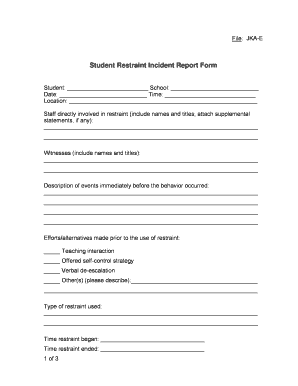 Fillable Online lakecountyschools Student Restraint Incident Report ...