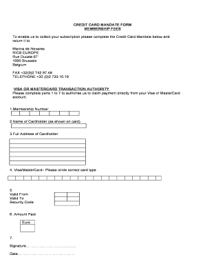 Fillable Online CREDIT CARD MANDATE FORM MEMBERSHIP FEES To ... - RICS ...