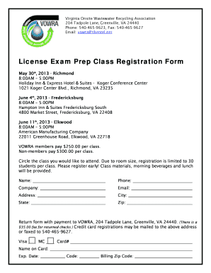Fillable Online vowra License Exam Prep Class Registration Form - vowra ...