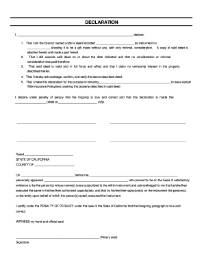 Fillable Online Declaration of Uninsured Deed 43Kb -- PDF Fax Email Print - pdfFiller