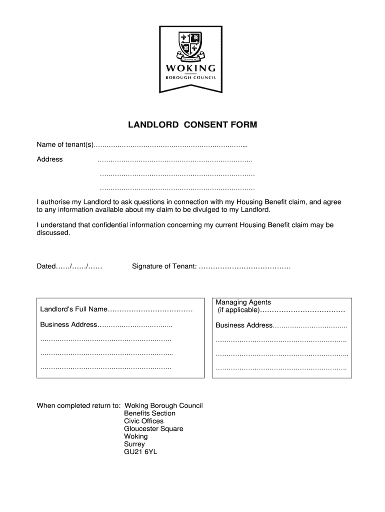 Fillable Online woking gov Download the Landlord consent form PDF file ...