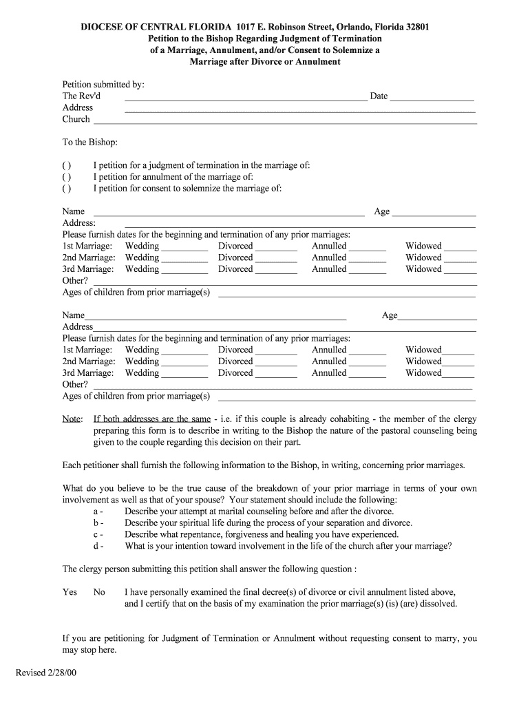 Fillable Online cfdiocese Petition to the Bishop Regarding Judgment of ...