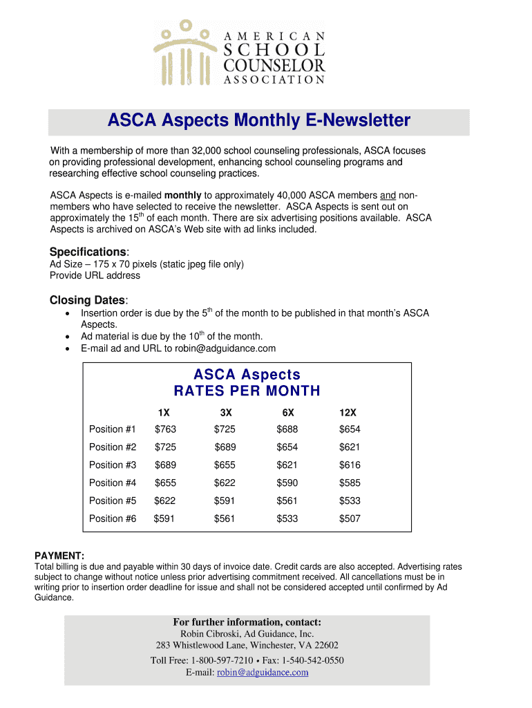 Fillable Online Ad rates - ASCA Fax Email Print - pdfFiller