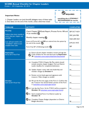 Fillable Online score SCORE Annual Checklist for Chapter Leaders ...