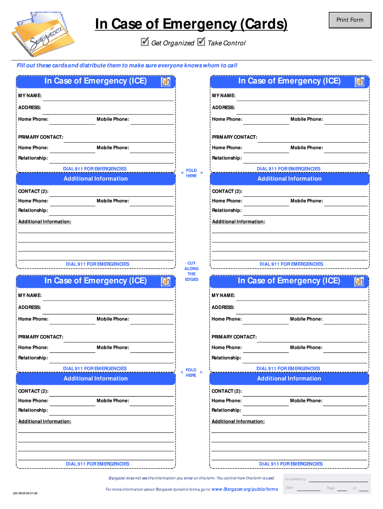 Fillable Online score In Case of Emergency Cards Fax Email Print ...