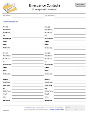 Fillable Online score Emergency Contacts - Score Fax Email Print - pdfFiller