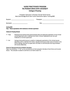Fillable Online nursing psu N863 Preceptor Evaluation of Student ...