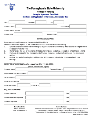 Fillable Online nursing psu N848 Preceptor Agreement Form - College of ...