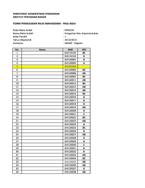 Fillable Online skpm ipb ac FORM PEMASUKAN NILAI MAHASISWA - Nilai ...