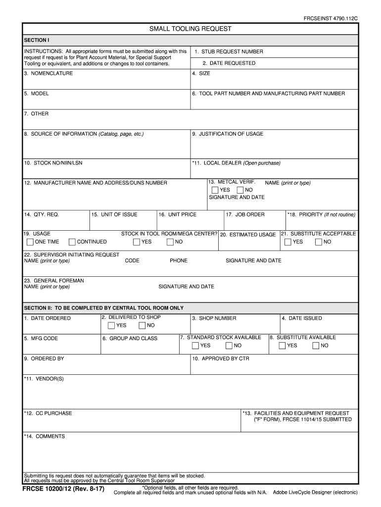 Fillable Online SMALL TOOLING REQUEST - Naval Forms Online Fax Email ...
