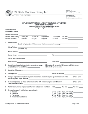 Fillable Online EPLI Application - U.S. Risk Fax Email Print - pdfFiller