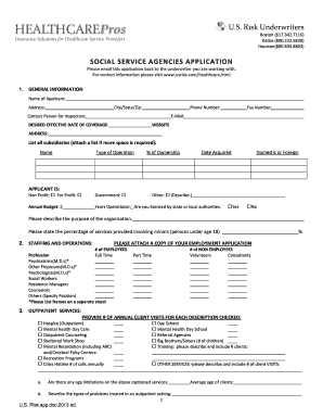 Fillable Online Social Services Application - U.S. Risk Fax Email Print ...