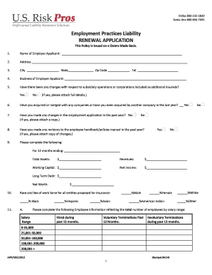 Fillable Online EPLI Renewal Application - U.S. Risk Fax Email Print ...