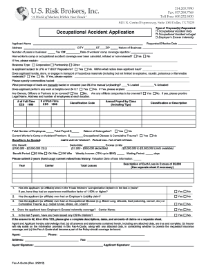 Fillable Online Occupational Accident Application - U.S. Risk Fax Email ...
