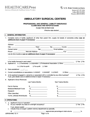 Fillable Online AMBULATORY SURGICAL CENTERS - U.S. Risk Fax Email Print ...