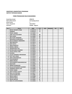 Fillable Online skpm ipb ac FORM PEMASUKAN NILAI MAHASISWA - skpm ipb ...