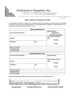 Fillable Online Direct Deposit Authorization Form - Contractor's ...