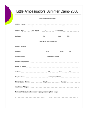 Fillable Online JRC PDF. Little Ambassadors Registration Form Fax Email ...