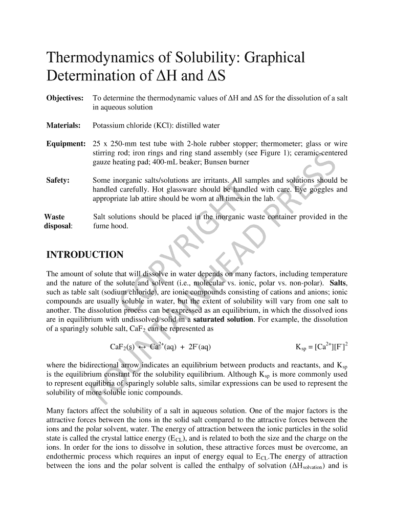 Fillable Online Thermodynamics of Solubility - Fountainhead Press Fax Email Print - pdfFiller