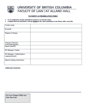 Fillable Online wwwarc law ubc Payment Authorization Form - UBC Faculty ...