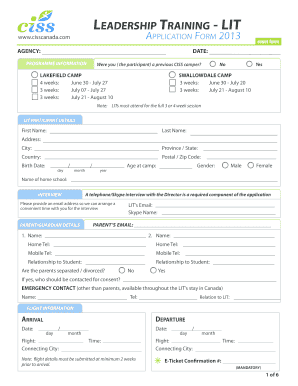 Fillable Online LEADERSHIP TRAINING - LIT Fax Email Print - pdfFiller